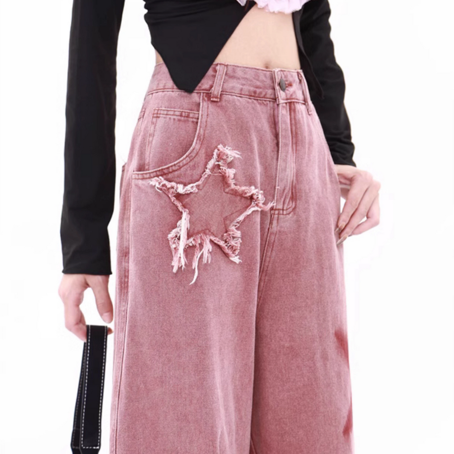 Women's Pink Star Patch Jeans – AokLok (Kclot)