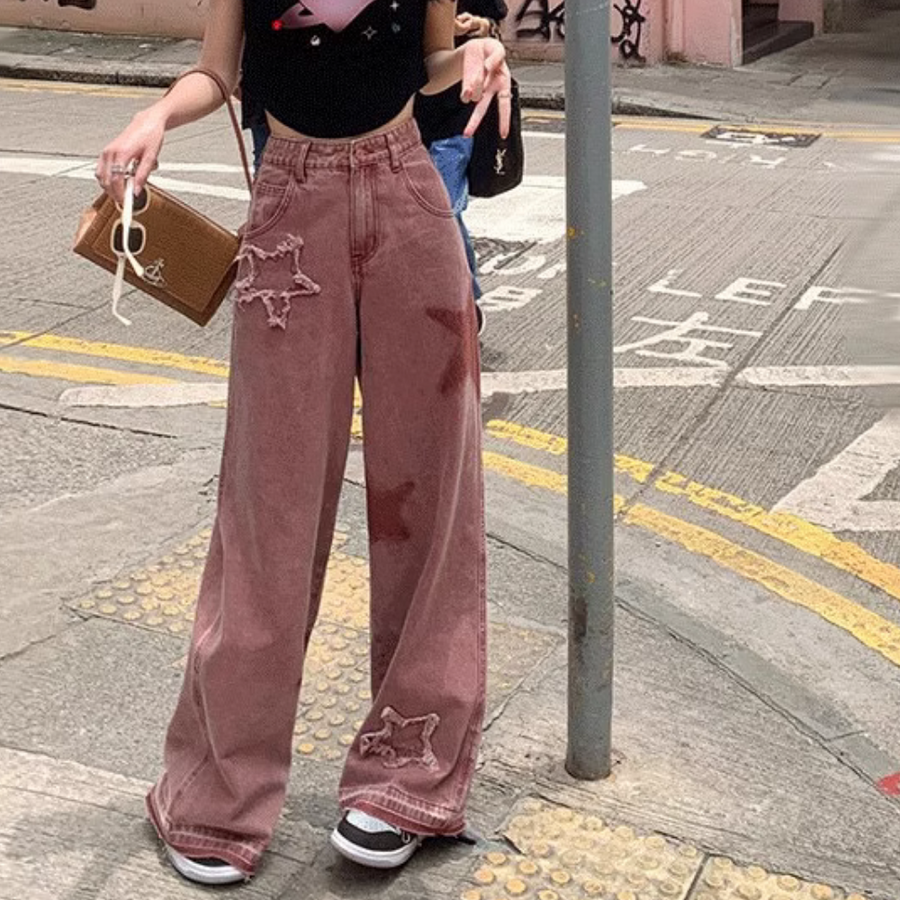 Women's Pink Star Patch Jeans – AokLok (Kclot)